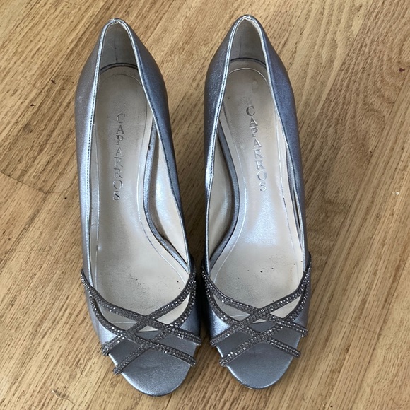 Caparros | Shoes | Pewter Color Heels Gently Wornsparkly And Comfort ...